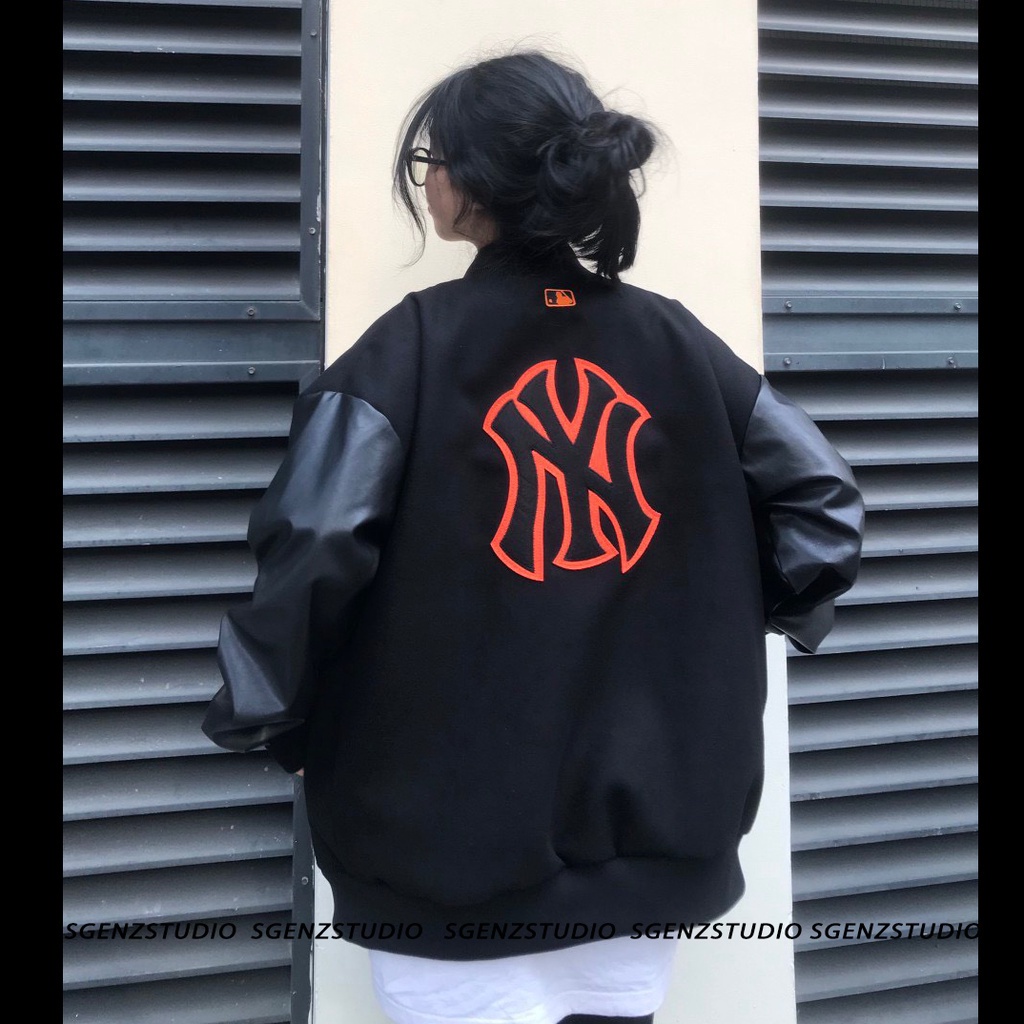 Varsity jacket MLB NY Thick Felt Fabric With Leather Hands, Wide form ...