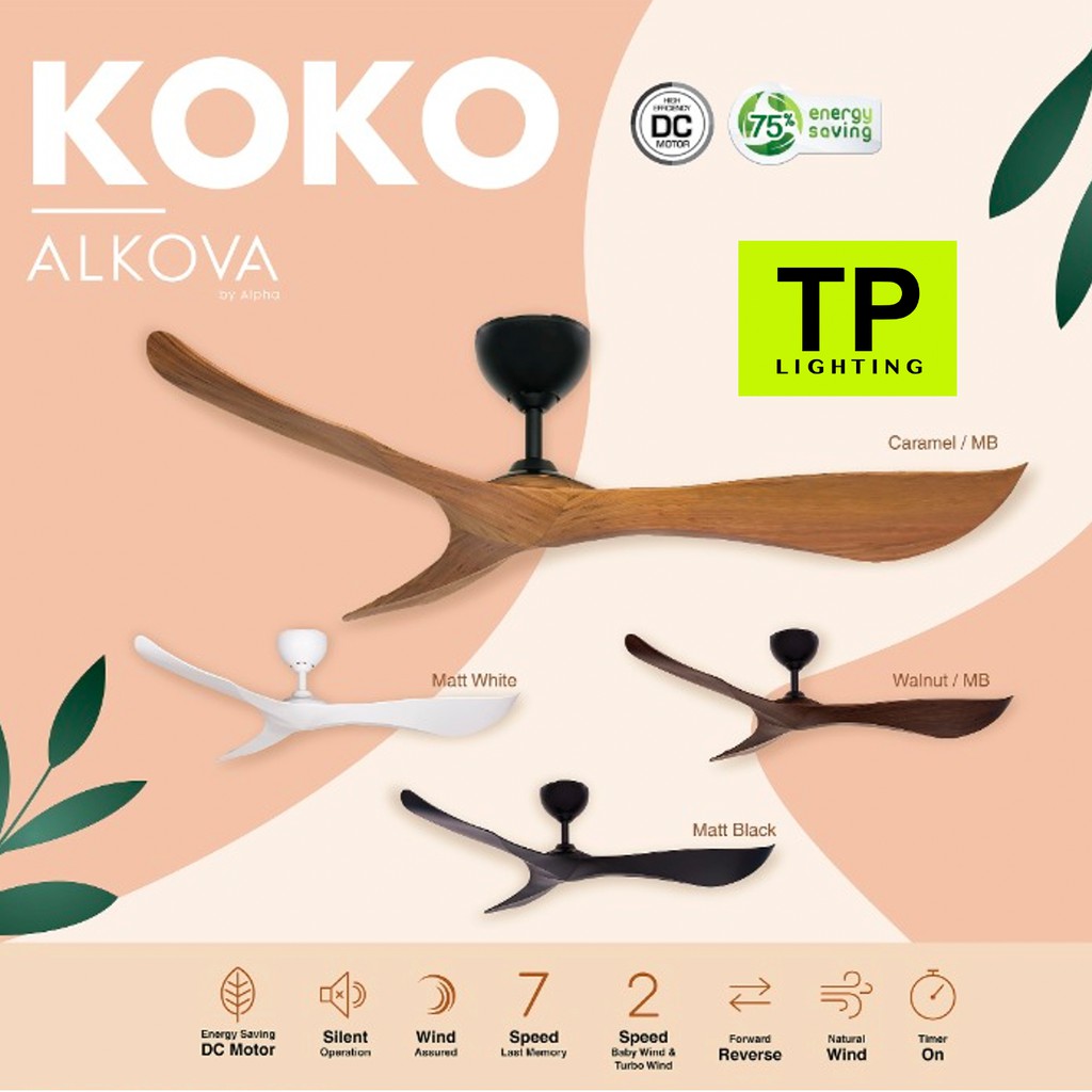 ALPHA Alkova - KOKO 56 Inch DC Motor Ceiling Fan with 3 Blades (7 + 2 ...