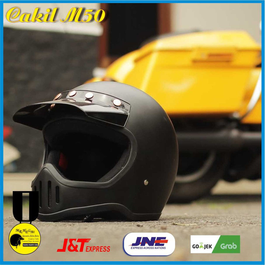 Retro CAKIL M50 MATTE BLACK PREMIUM QUALITY HELMET ( MR. Helmet ) | Shopee Malaysia