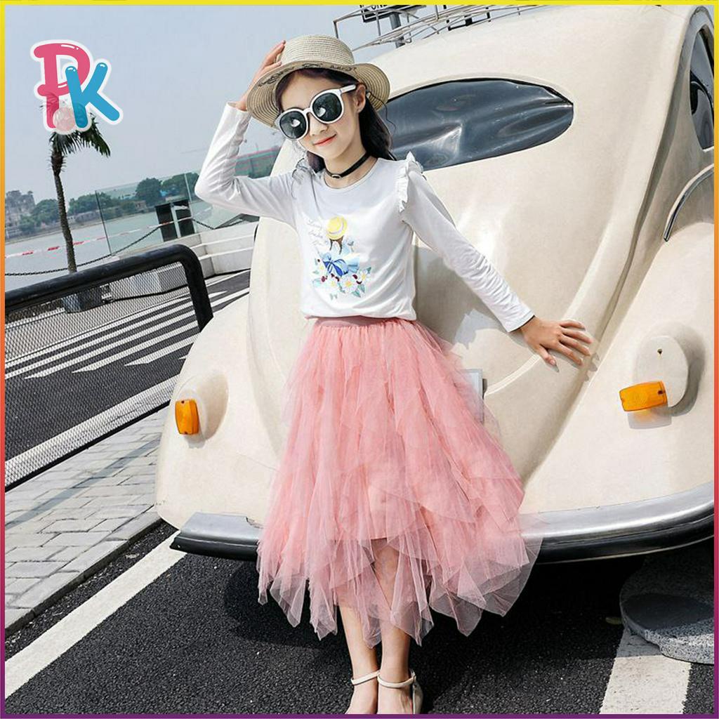[6~10±Yrs] OOTD Budak Perempuan Kids Korean Style Tutu Skirt Tulle Mesh Elastic Waist Cotton ...