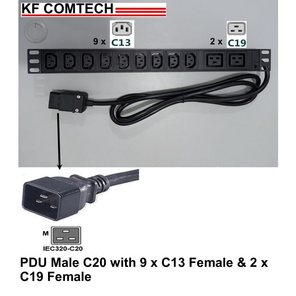 Rack Mount 19" PDU C20 Male with 9 x C13 Female & 2 x C19 Female ...