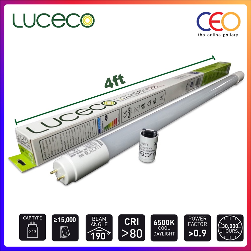 Luceco LED Linear T8 Ceiling Lighting Tube 4ft Plastic 6500K Cool ...