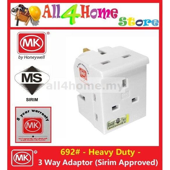 692# MK 3 WAY ADAPTOR UK 13A (SIRIM Approved) Heavy Duty | Shopee Malaysia