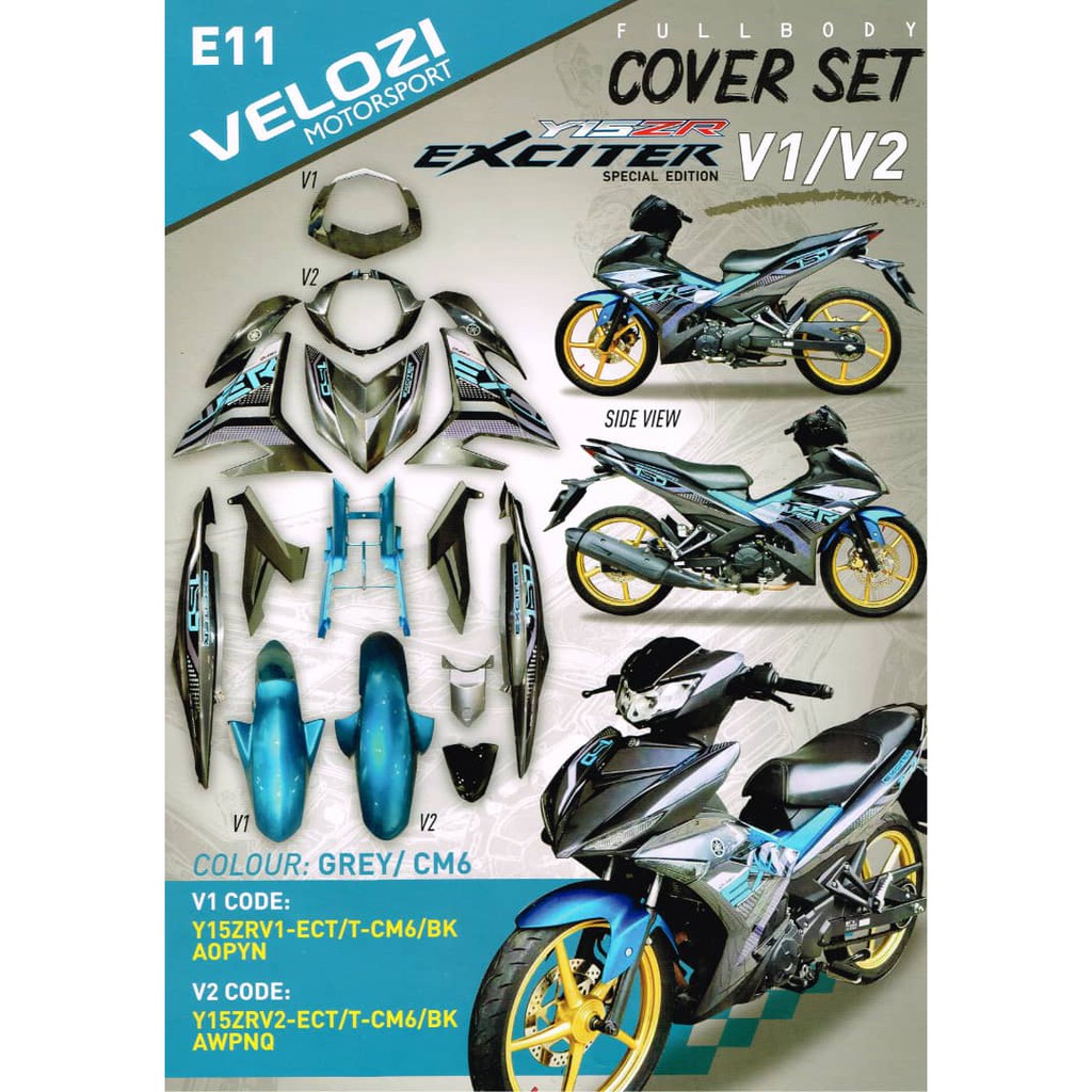 BODY KIT COVER EXCITIER GREY/CM6/CYAN TANAM YAMAHA Y15ZR (V2) | Shopee ...