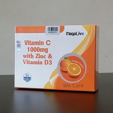 Megalive Vitamin C 1000mg With Zinc & Vitamin D3 Effervescent Tablet 4x10's (Orange Flavour ...