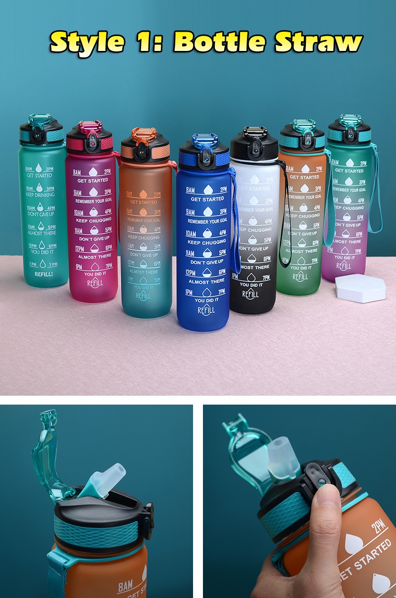 1000ml Ins Water Bottle with Straw Botol Air Viral BPA Free,Cute Children Kids Sports 1L Water ...