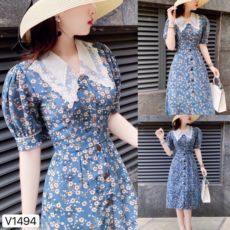 Blue Lotus Neck Dress With White Lotus Neck | Shopee Malaysia