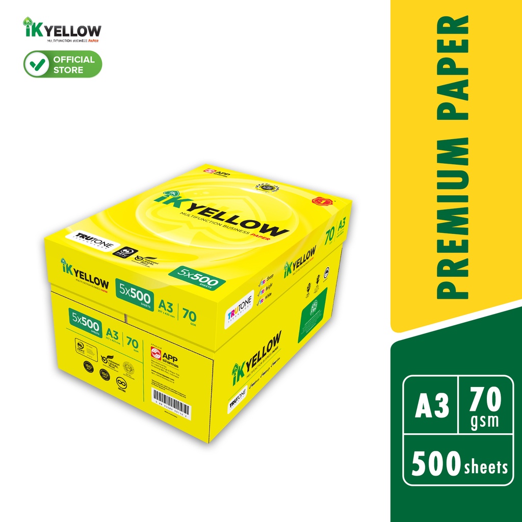 IK Yellow 500s 70gsm A3 paper 1 Carton box (5 Reams) (500 sheets/ream) | Shopee Malaysia