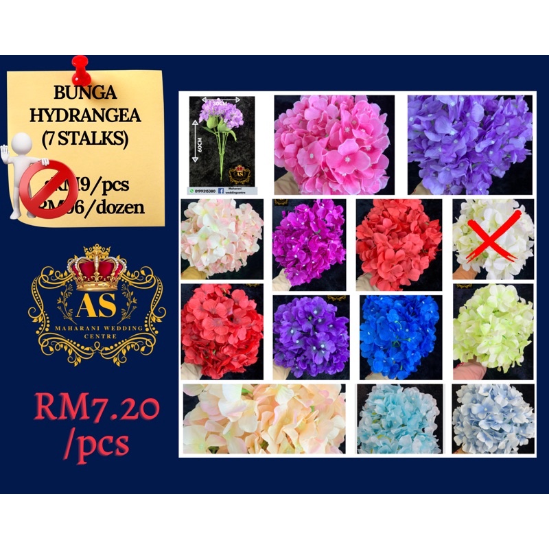Bunga Hydrangea 7 STALKS/ Artificial Hydrangea @ Hydrengea Flowers ...