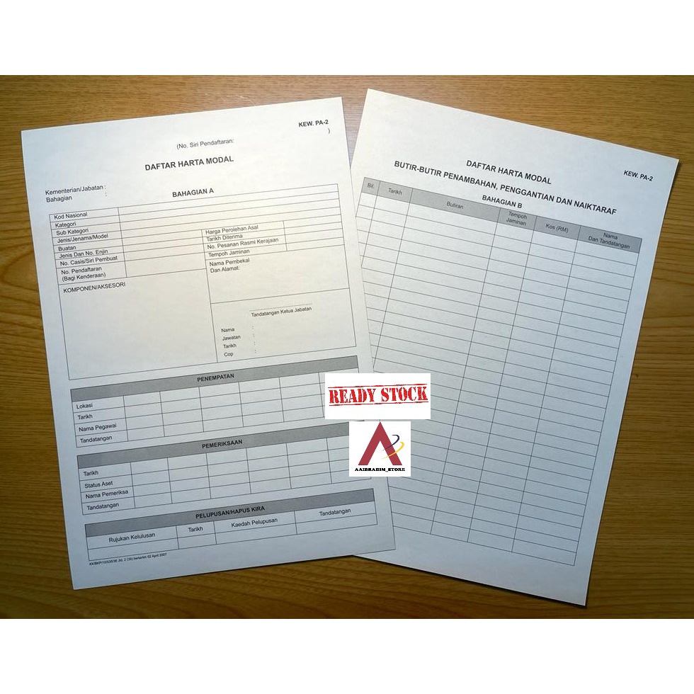 KEW PA2 KAD DAFTAR HARTA MODAL | Shopee Malaysia