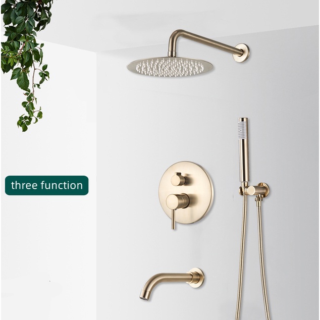 Firte solid brass Brushed Gold Bathroom Shower Set Square round Style ...