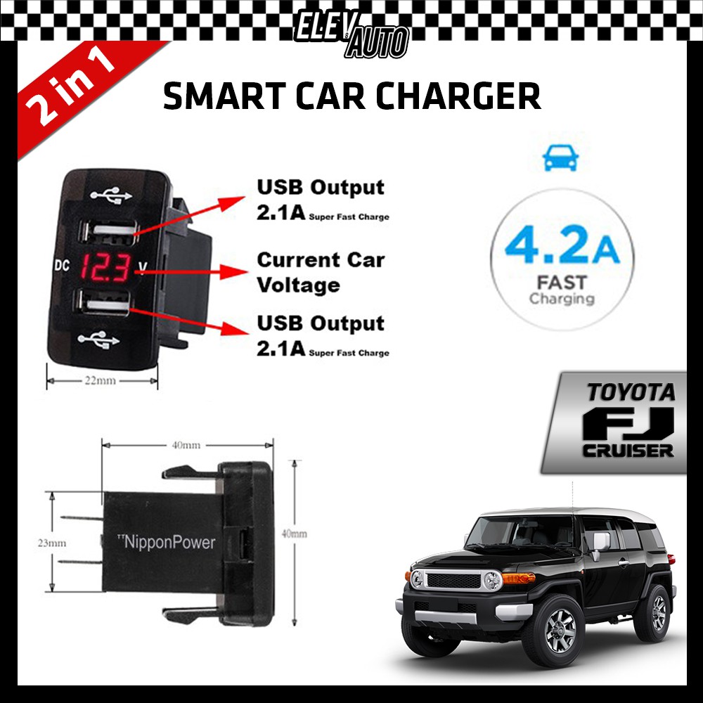DUAL USB Built-In Smart Car Charger with Voltage Display Toyota FJ ...