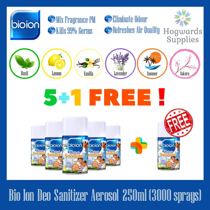 🔥5+1 Free💥Bio Ion Deo Sanitizer Germ-Free Air Sanitiser Aerosol 250ml ...
