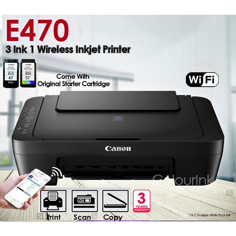Canon Pixma E470 Wireless All In One Low Cost Cartridges Colour Printer ...