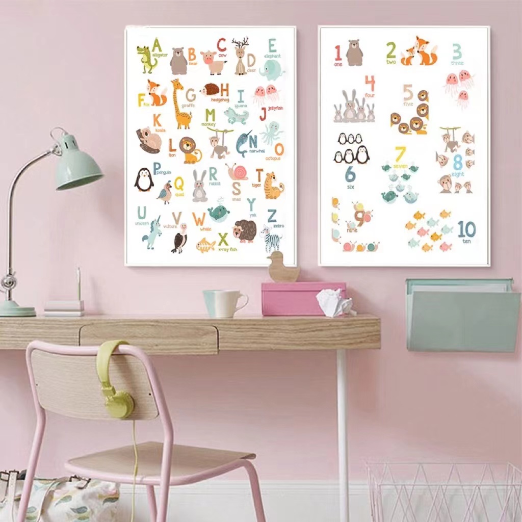 Cute Animal ABC Wall Art Letter Number Painting Poster For Kids ...