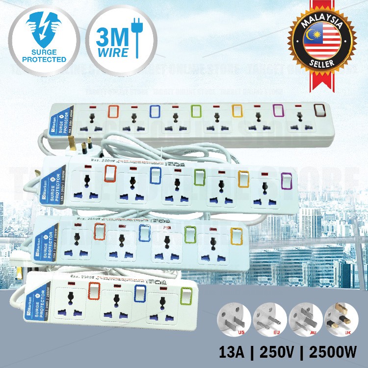 (3M) MARKEN Extension Power Strip with Surge Protector Multi Switch ...