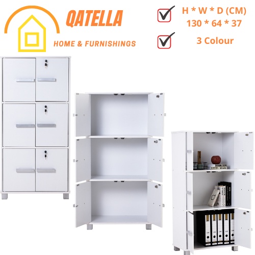 Qatella NAOMI 6 Door Storage Cabinet with Lock / 3 Tier Locker Cabinet ...