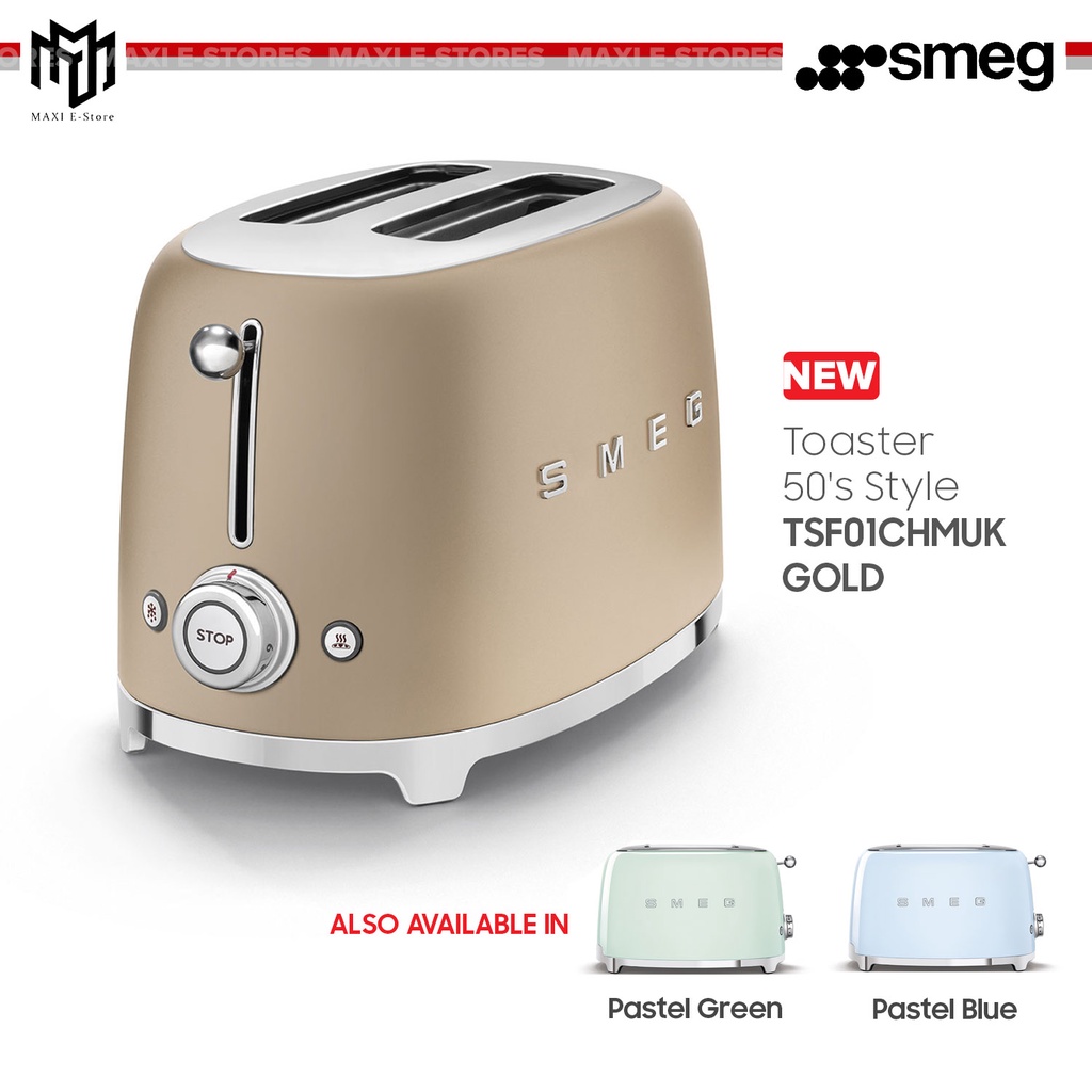 SMEG TSF01 50's Style 2 Slices Bread Toaster 950W - TSF01CHMUK (Gold ...