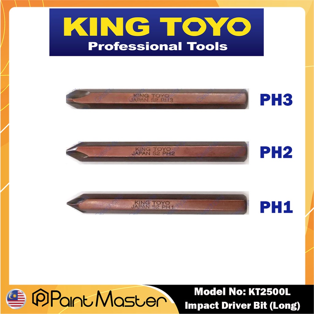 King Toyo Impact Driver Bit Long PH1 / PH2 / PH3 x 80mm (1pc) | Shopee ...