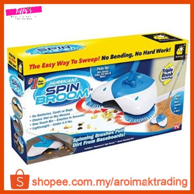 Hurricane Spin Broom 360 Degree Sweeper Cordless Triple Brush Cleaner ...