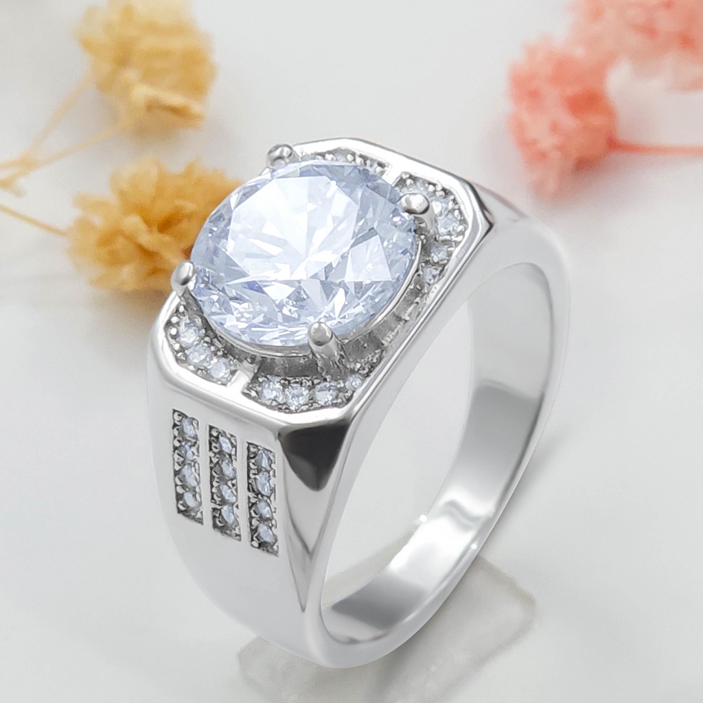 Bugatti White 925 Genuine Sterling Silver Engagement Men Ring ( Cincin ...