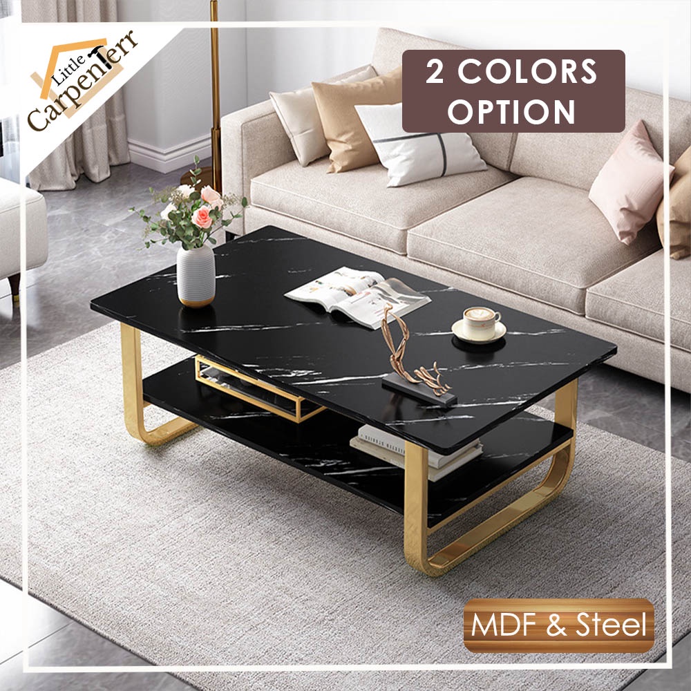 Little Carpenterr Wooden Dual Layers Marble Design Coffee Table Modern ...