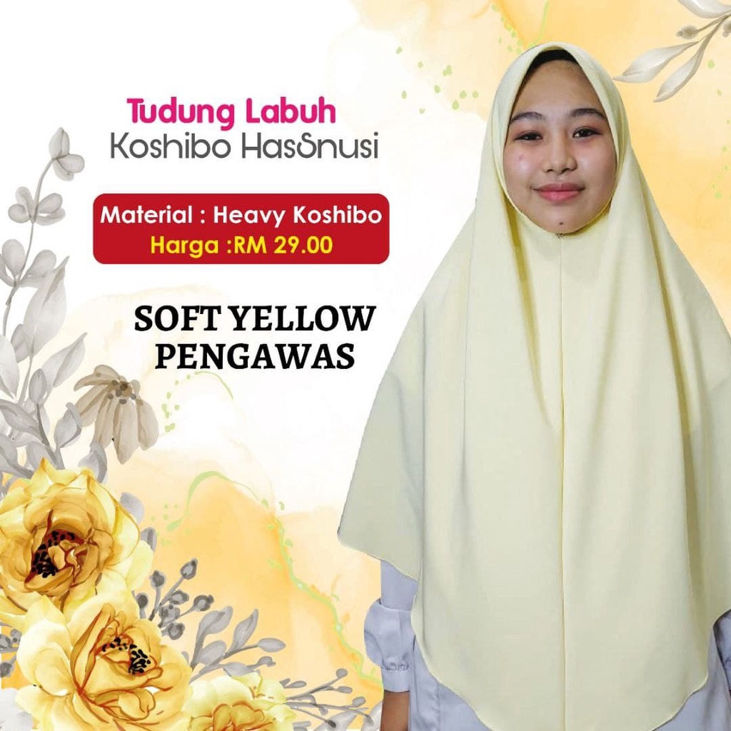 Tudung Labuh Pengawas Heavy Koshibo ( Soft Yellow ) | Shopee Malaysia