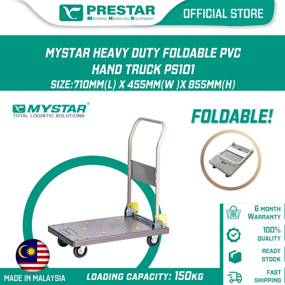 🇲🇾 MYSTAR PS101 PVC Heavy Duty Foldable Hand Truck Trolley 150KG 4 ...