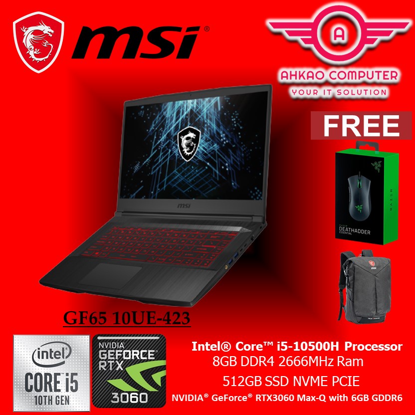 MSI Thin GF65 10UE-423 15.6'' FHD 144Hz Gaming Laptop ( I5-10500H, 16GB, 512GB, RTX3060 6GB, W10 ...