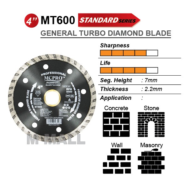 MCPRO Diamond Cutting Disc Blade 4"(105mm) General Turbo (MT600) for Angle Grinder | Shopee Malaysia