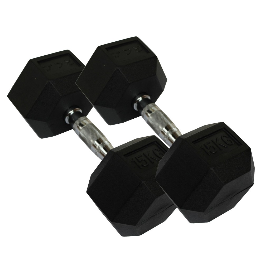 RCL ( 15kg X 2) Hexagon Rubber Coated Dumbbell DBHX9150 Dumbell for ...