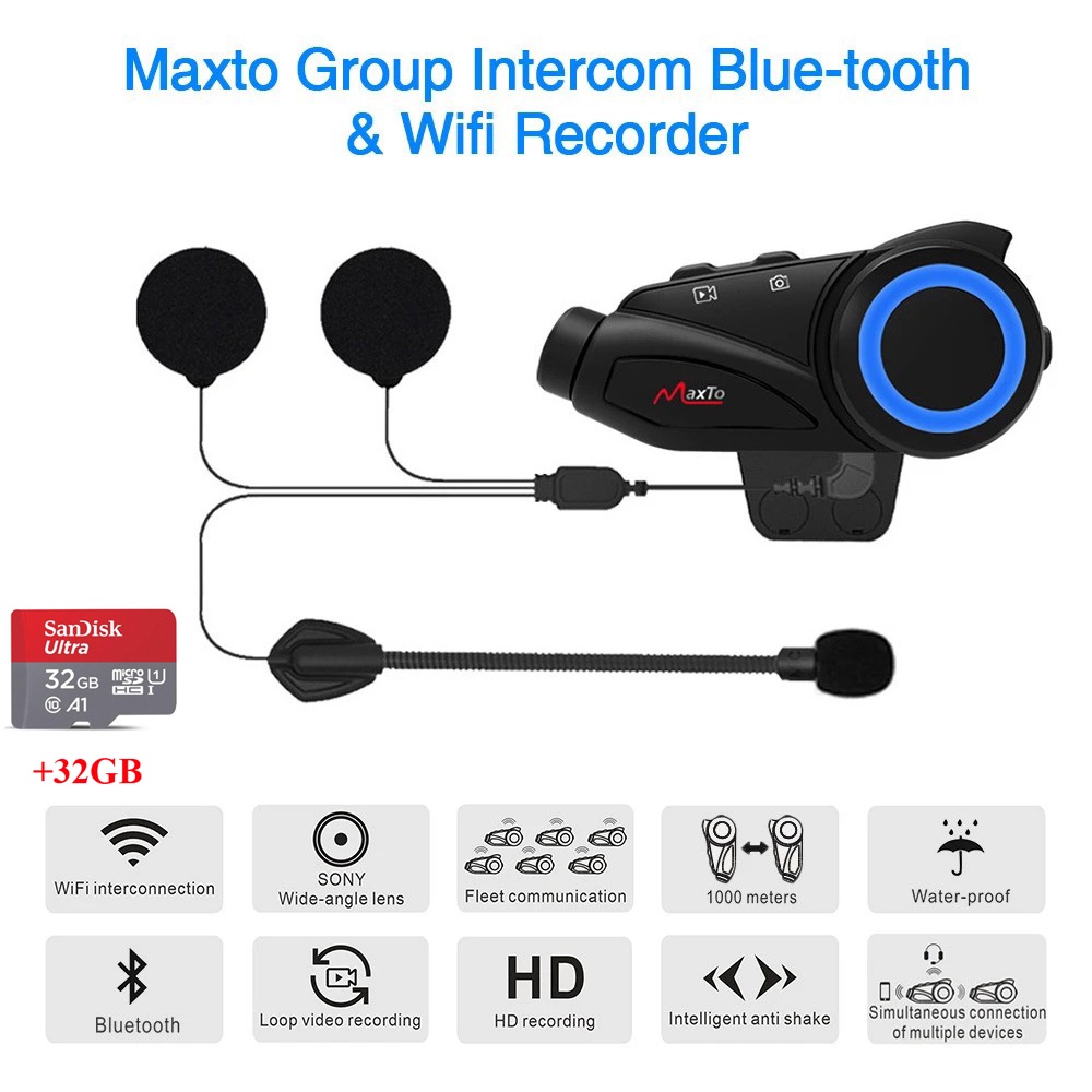 Maxto M3 Motorcycle Intercom Waterproof Sony HD Wide Angle Lens 1080P ...
