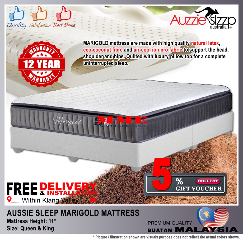 FREE DELIVERY AUSSIE SLEEP MARIGOLD 11 INCH NATURAL LATEX + FIBRE ...