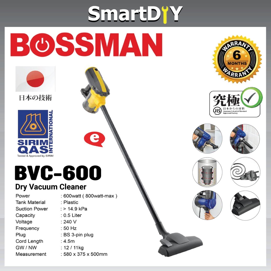 BOSSMAN 600W Handheld Dry Vacuum Cleaner BVC600 | Shopee Malaysia