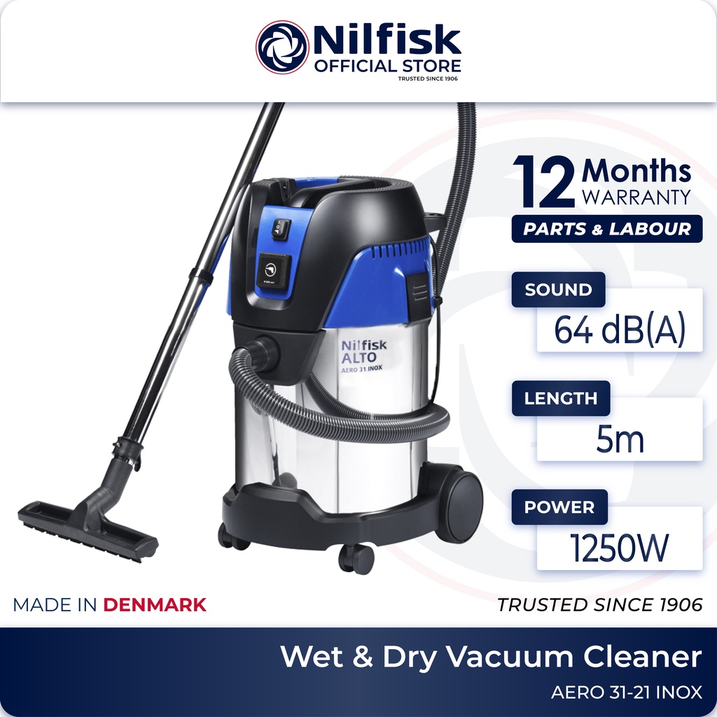 NILFISK AERO 31-21 INOX PC Stainless Wet&Dry Vacuum Cleaner (1250W/230V ...