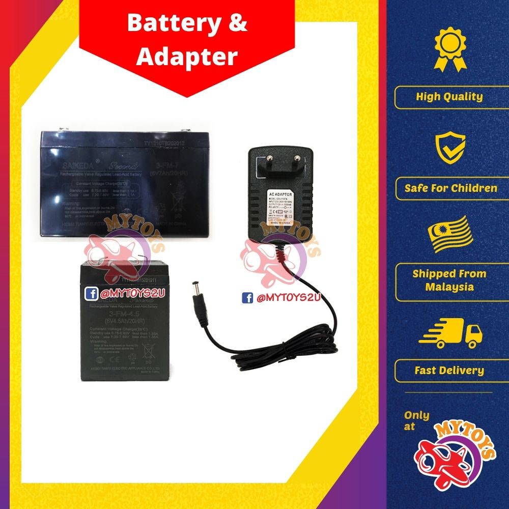 Adapter Charger 6V / 12V , 6V Battery Kids Electric Car, Motorbike ...