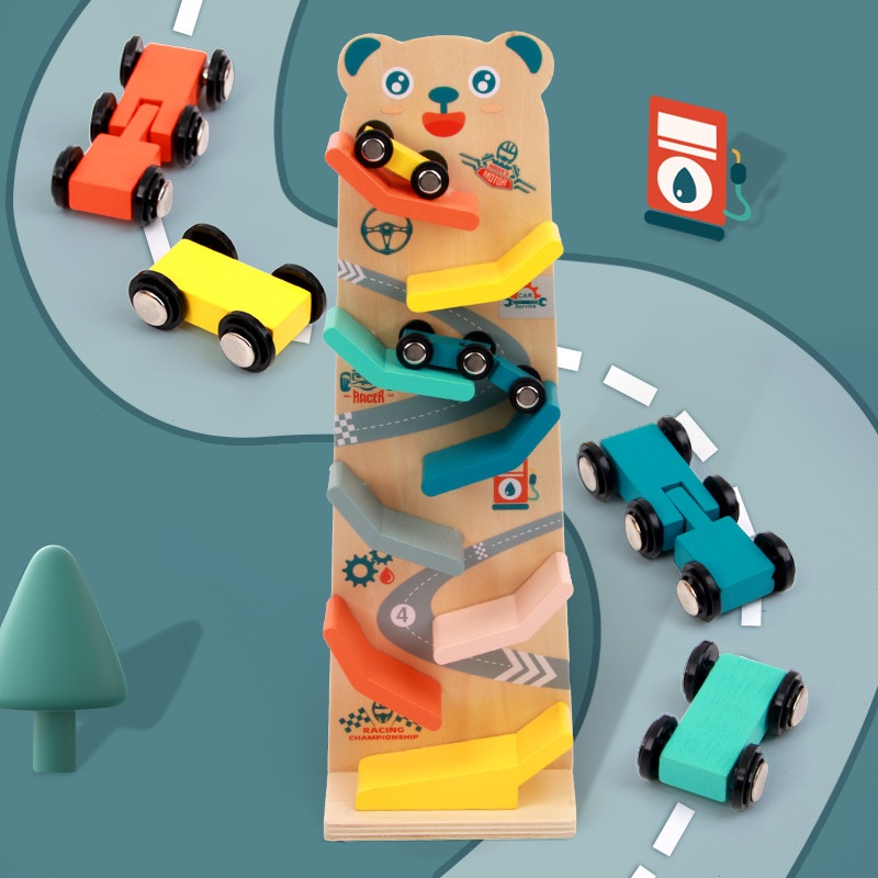 Treeyear Toddler Toys Race Track,Wooden Ramp Car Ramp Racer Colorful ...