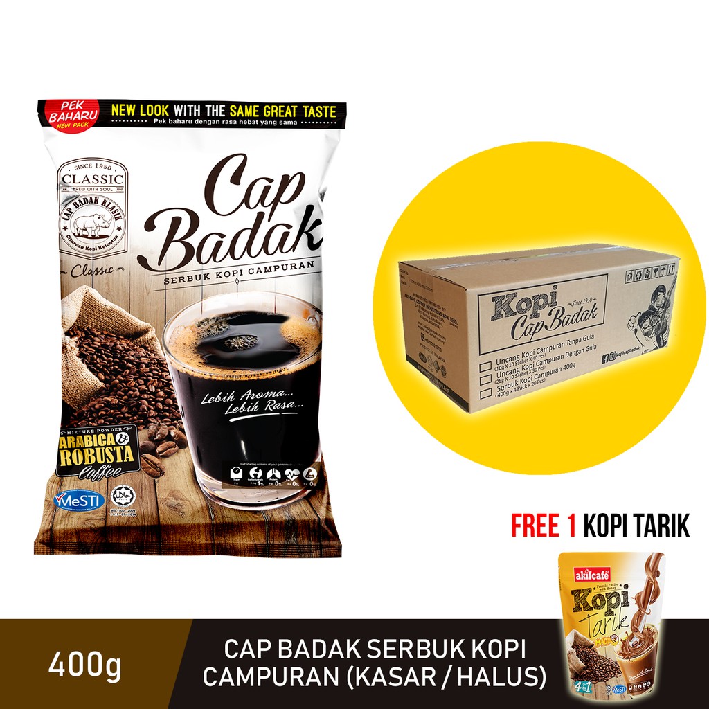 Kopi Cap Badak Classic Serbuk Kopi Campuran ( 400 g X 20 Pcs ) ( Free 1 ...