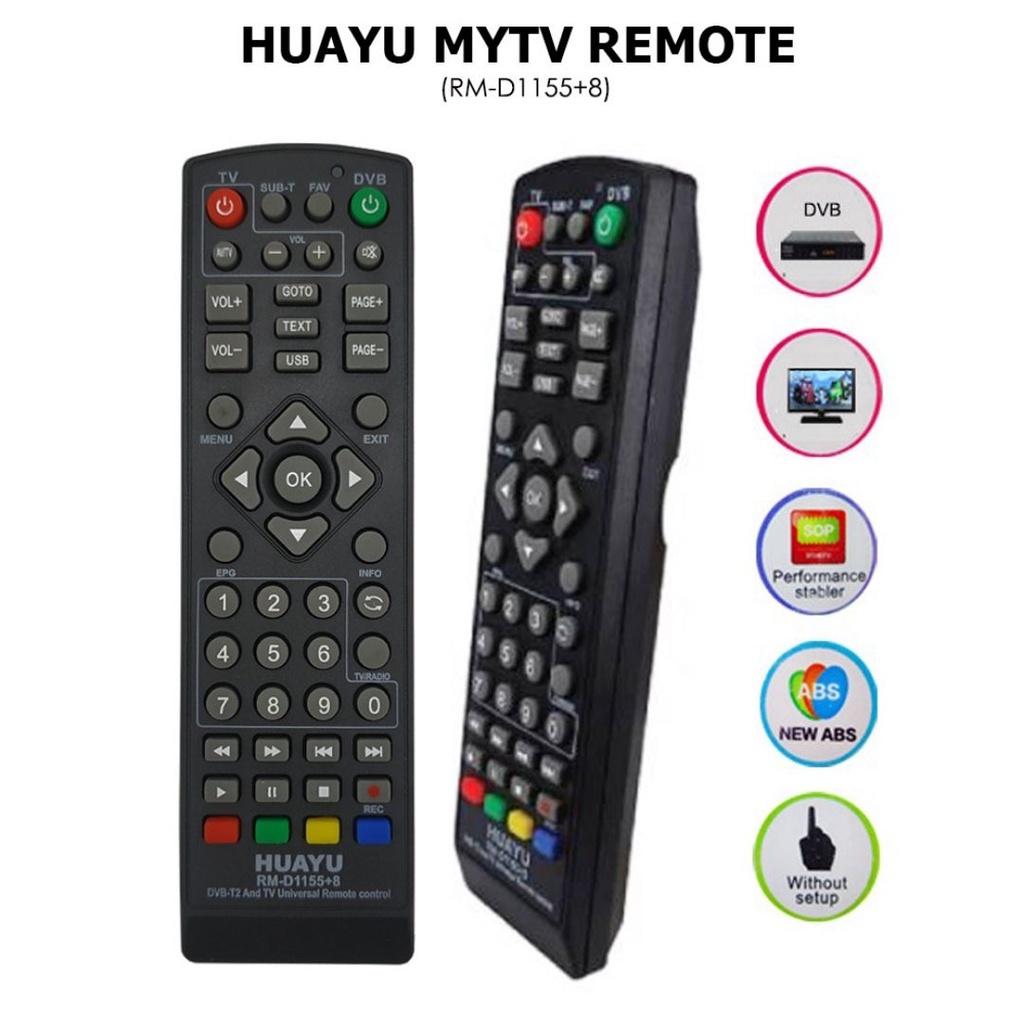 Huayu MYTV Remote Control For DVB-T2 Decoder (RM-D1155+8) - Easy Setup & Operate/8 Meter ...