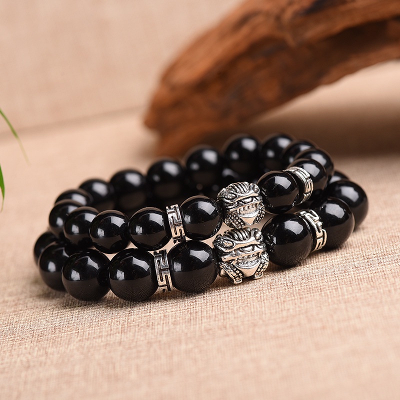 Unisex Obsidian Round Pixiu Bracelet Vintage Good Luck Bangle Handchain ...