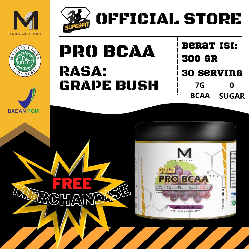 M1 Muscle First Pro Gold BCAA 300gr -M1 Grape Bush Flavor HALAL & BPOM ...