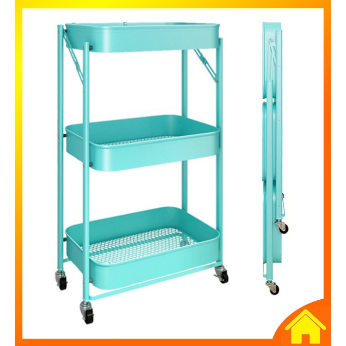 [OneHome] 3 Tiers Rack Trolley with Rollers Wheel Simple Design Metal ...