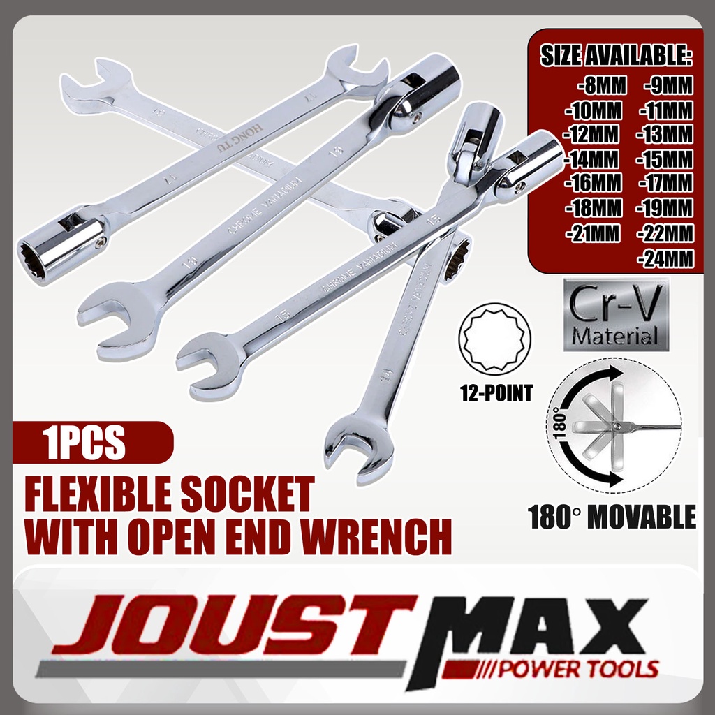 ( 8MM-24MM ) CRV FLEXIBLE COMBINATION SOCKET WRENCH SPANNER 12 POINT ...