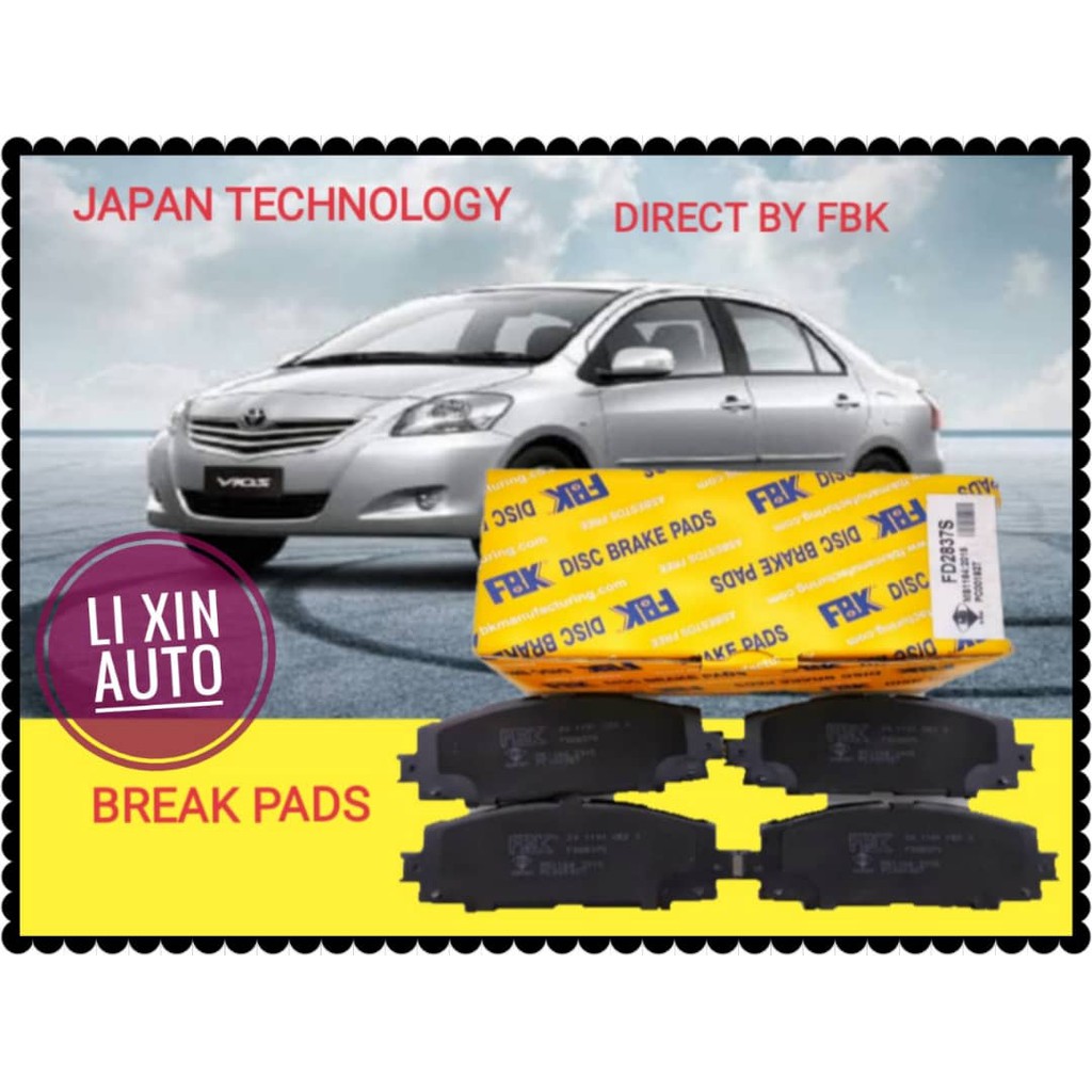 TOYOTA VIOS NCP93 2007-2012 FRONT DISC BRAKE PADS FBK BRAND 1 SET 4 PCS ...