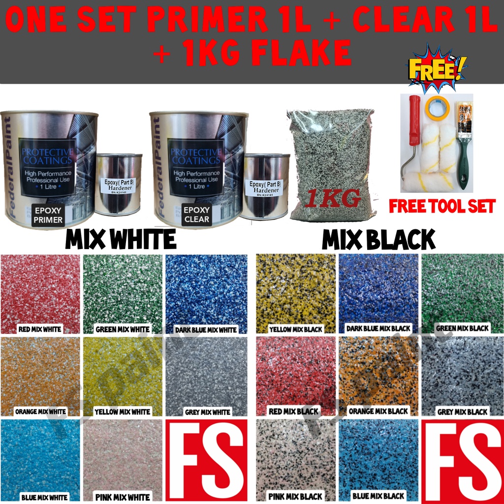 FULL SET Epoxy Colour Flake Coating Toilet Kitchen Floor Tile Leaking ...