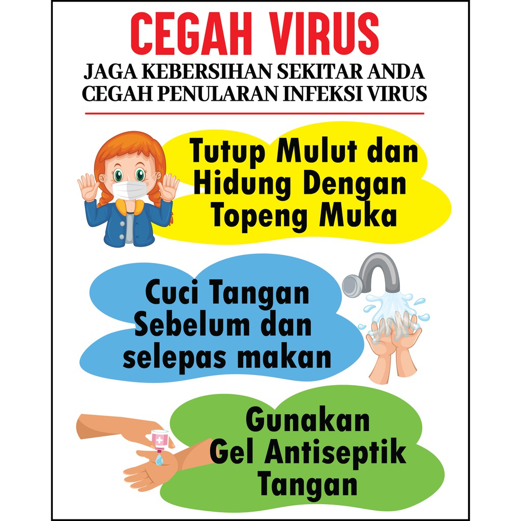 SIGNAGE CEGAH VIRUS SIGN - 400MM X 500MM X 1.0 MM RIGID PVC | Shopee ...