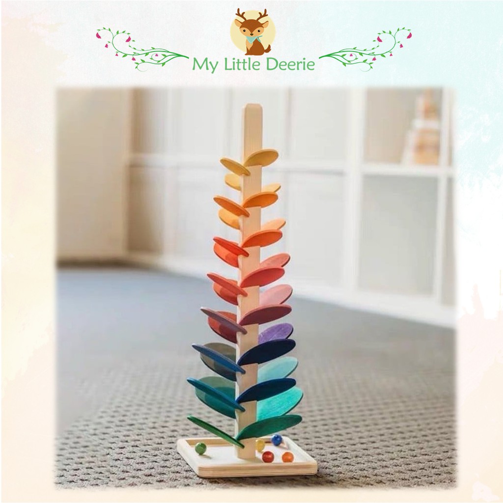 Wooden Rainbow Marble Run Music Sound Tree - Comes with 10 Natural ...