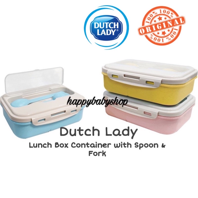 Dutch Lady Lunch Box Container With Spoon & Fork Easy Lock | Shopee ...