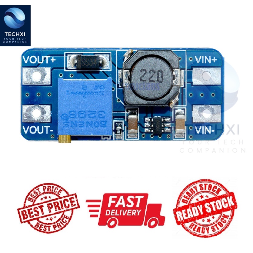 MT3608 Step-Up Adjustable DC-DC 2A Switching Boost Converter Module ...