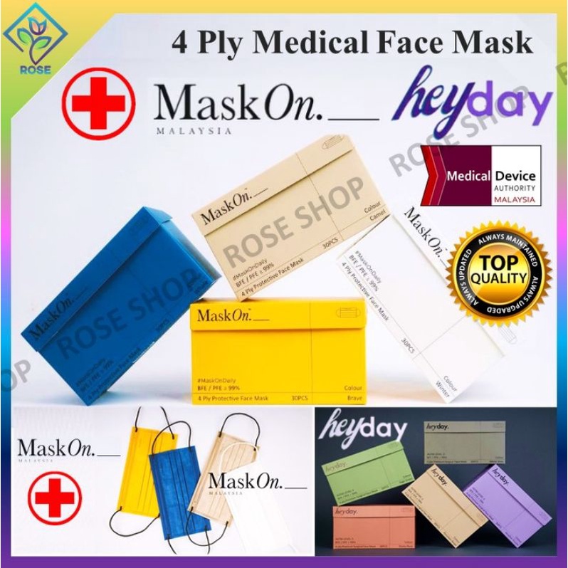 (READY STOCK) MASK ON / HEYDAY Medical 4 ply Face Mask 30pcs in limited ...